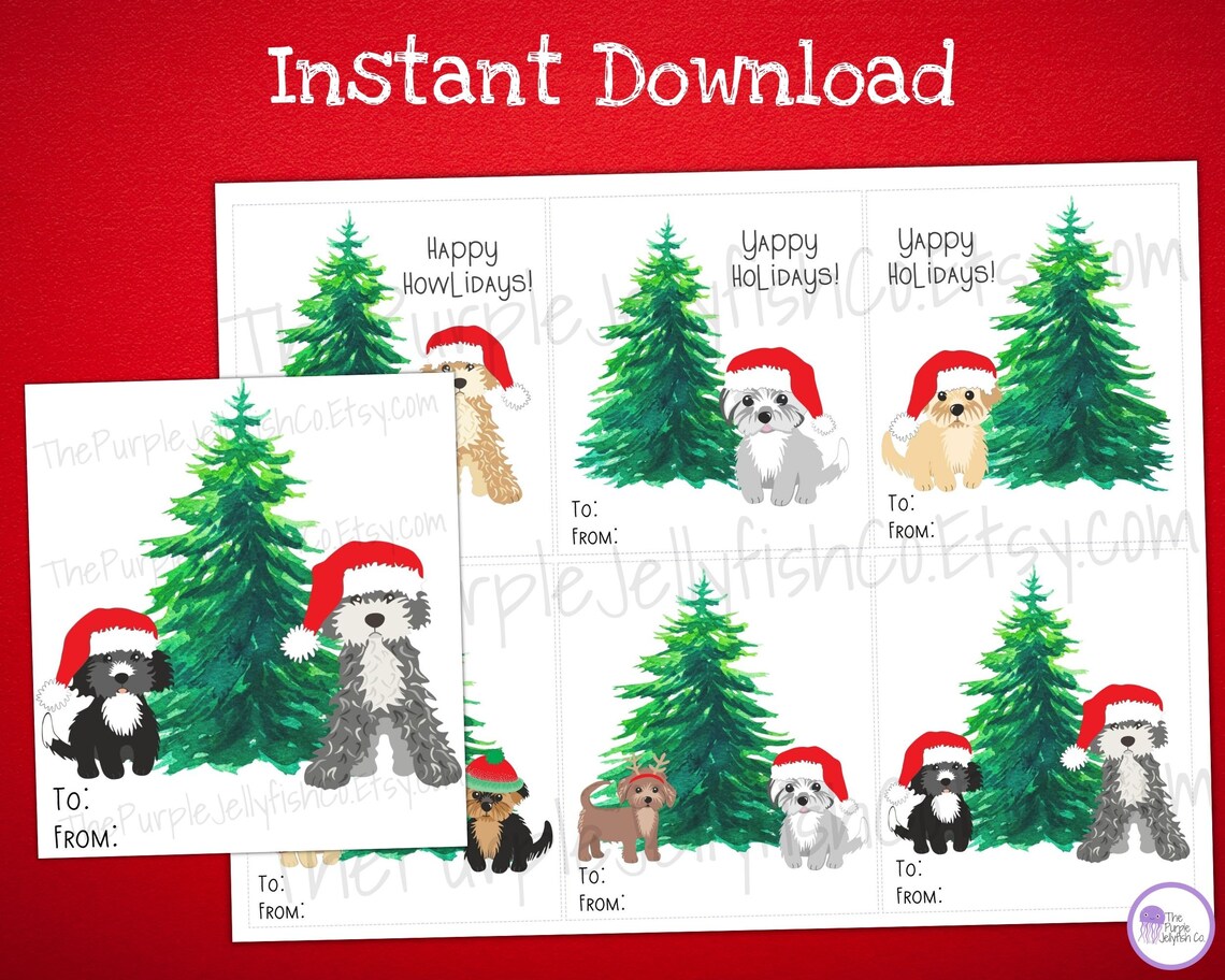 Dog Christmas Gift Tags, Printable Christmas Gift Tags, Holiday Favor ...