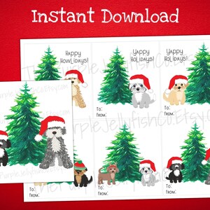 Dog Christmas Gift Tags, Printable Christmas Gift Tags, Holiday Favor ...