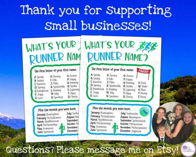 Runner Name Sign and Name Tags, Whats Your Name Game, Running Printable ...