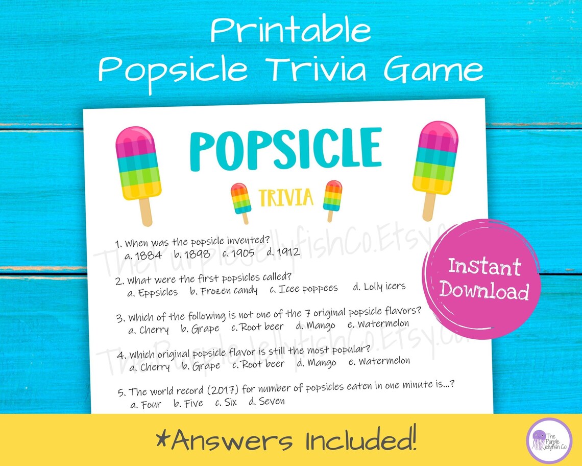 Popsicle Trivia Game Printable, Summer Popsicle Party Idea, Popsicle ...