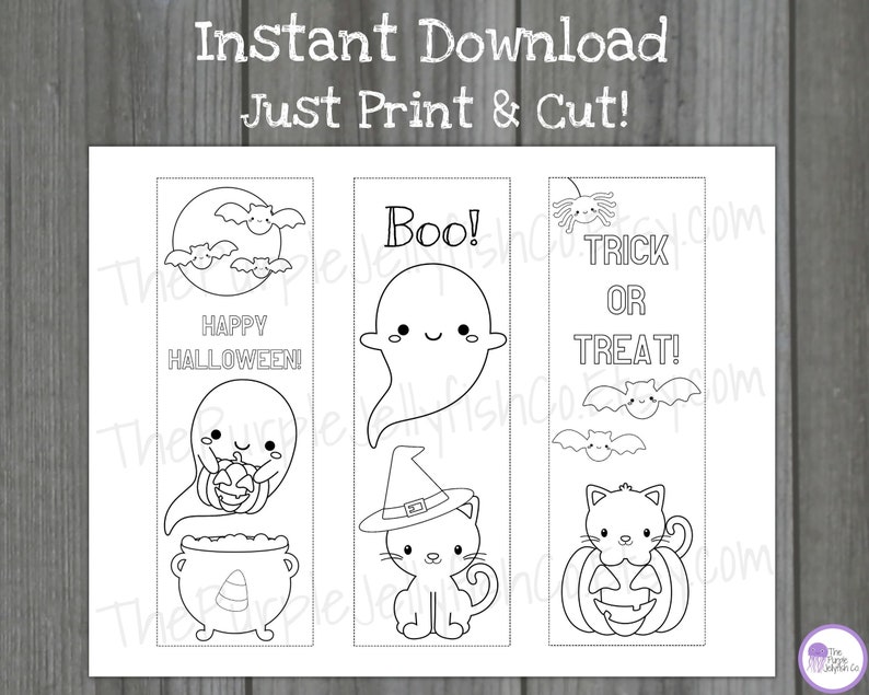 Halloween Coloring Bookmarks for Kids, Halloween Bookmark Printable ...