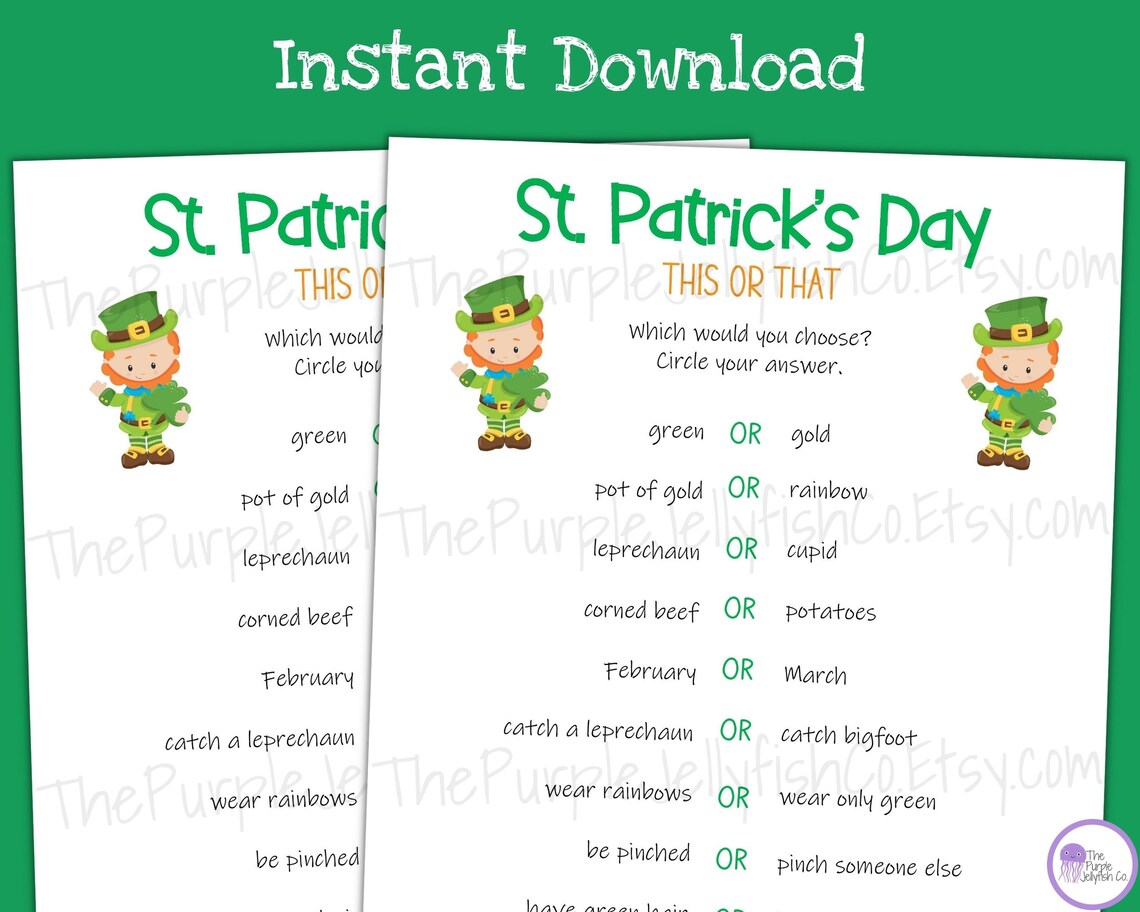This or That St Patricks Day Game for Kids, Printable St Patricks Day ...