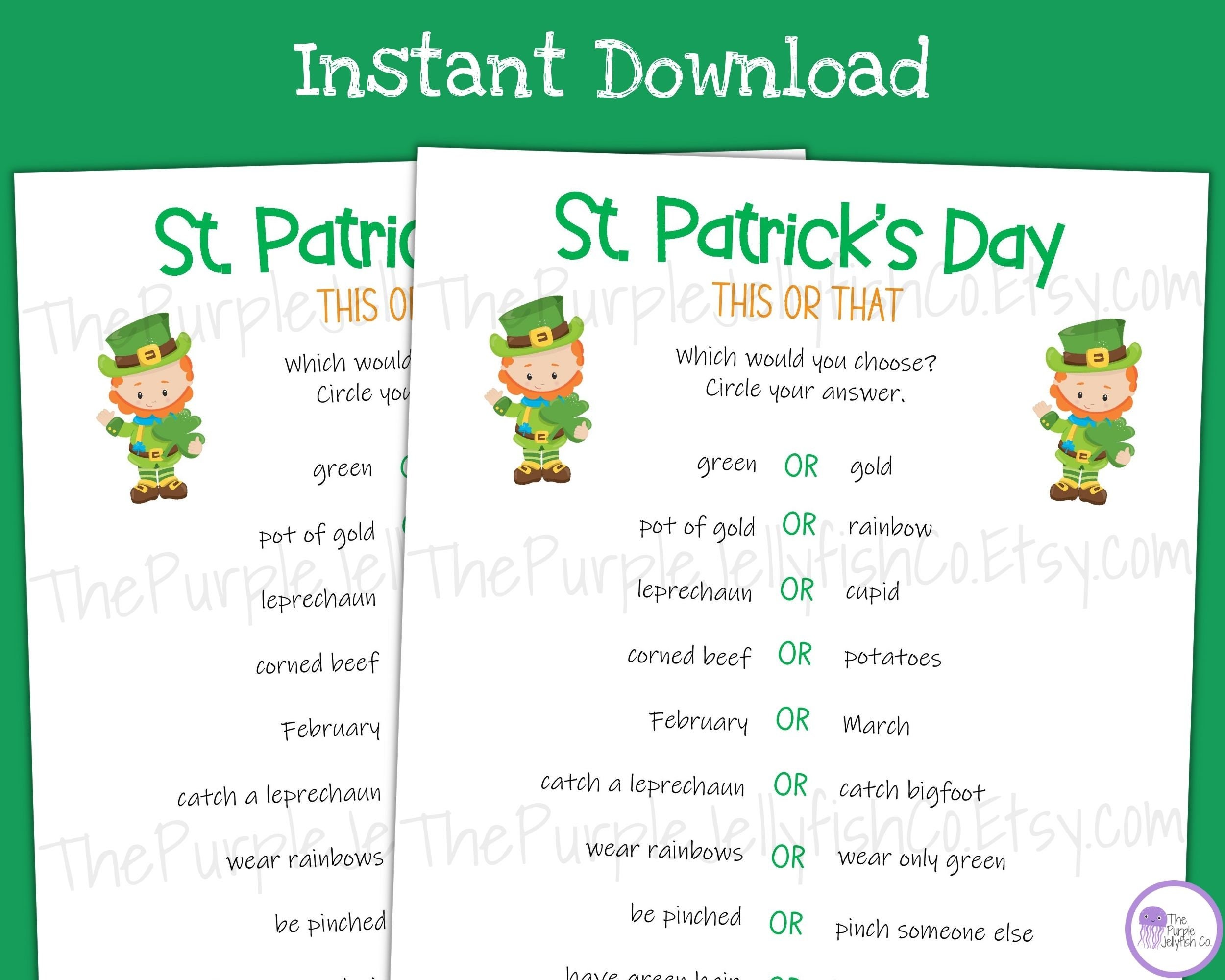 This or That St Patricks Day Game for Kids, Printable St Patricks Day ...