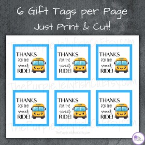 Bus Driver Appreciation Gift Tags Printable, Thanks for the Sweet Ride ...