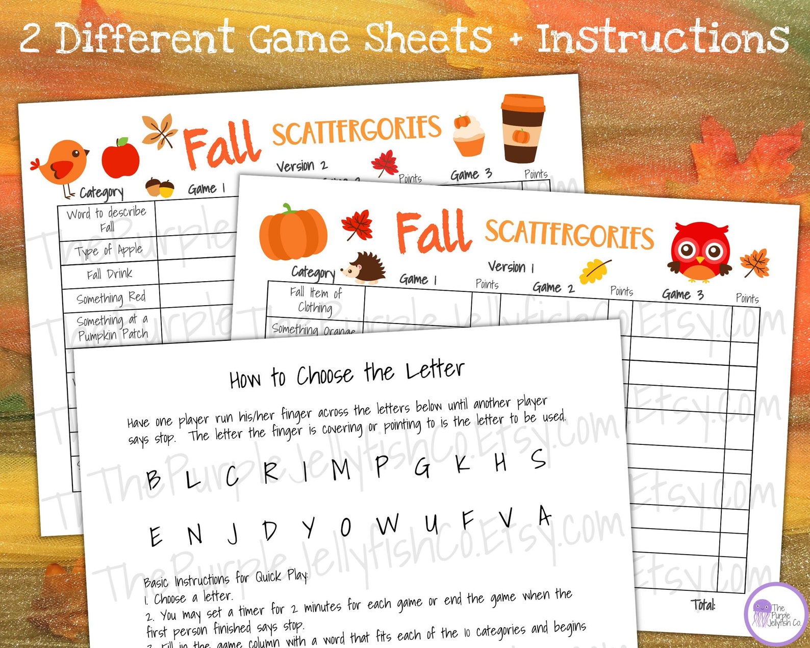 Fall Scattergories Game Printable Fall Party Game for Kids Teens ...