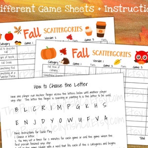 Fall Scattergories Game Printable Fall Party Game for Kids Teens ...