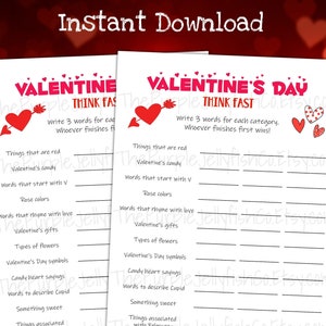 Think Fast Game, Printable Valentines Day Games, Valentines Activity ...