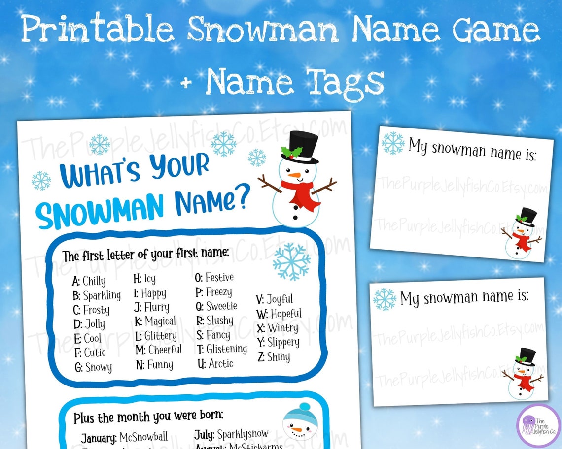 What's Your Snowman Name Game, Printable Winter Game for Kids, Snowman ...