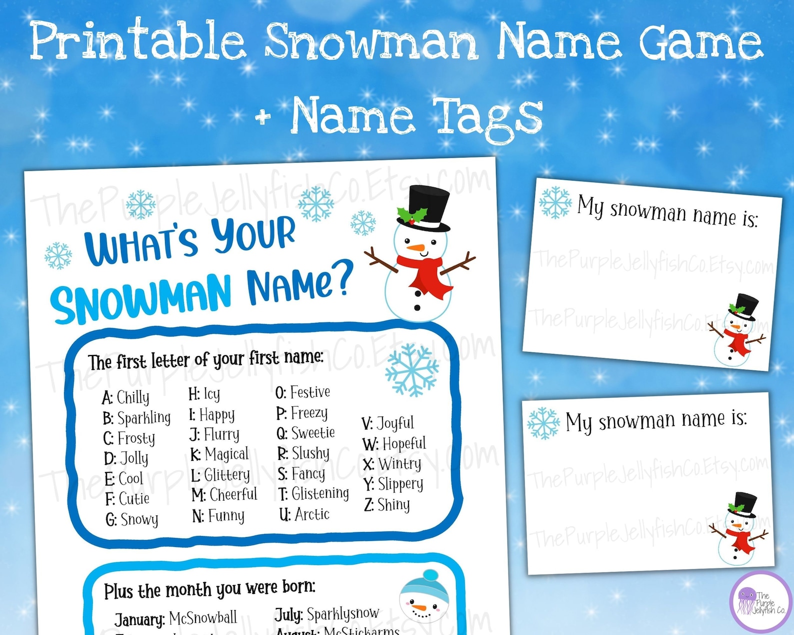 What's Your Snowman Name Game, Printable Winter Game for Kids, Snowman ...