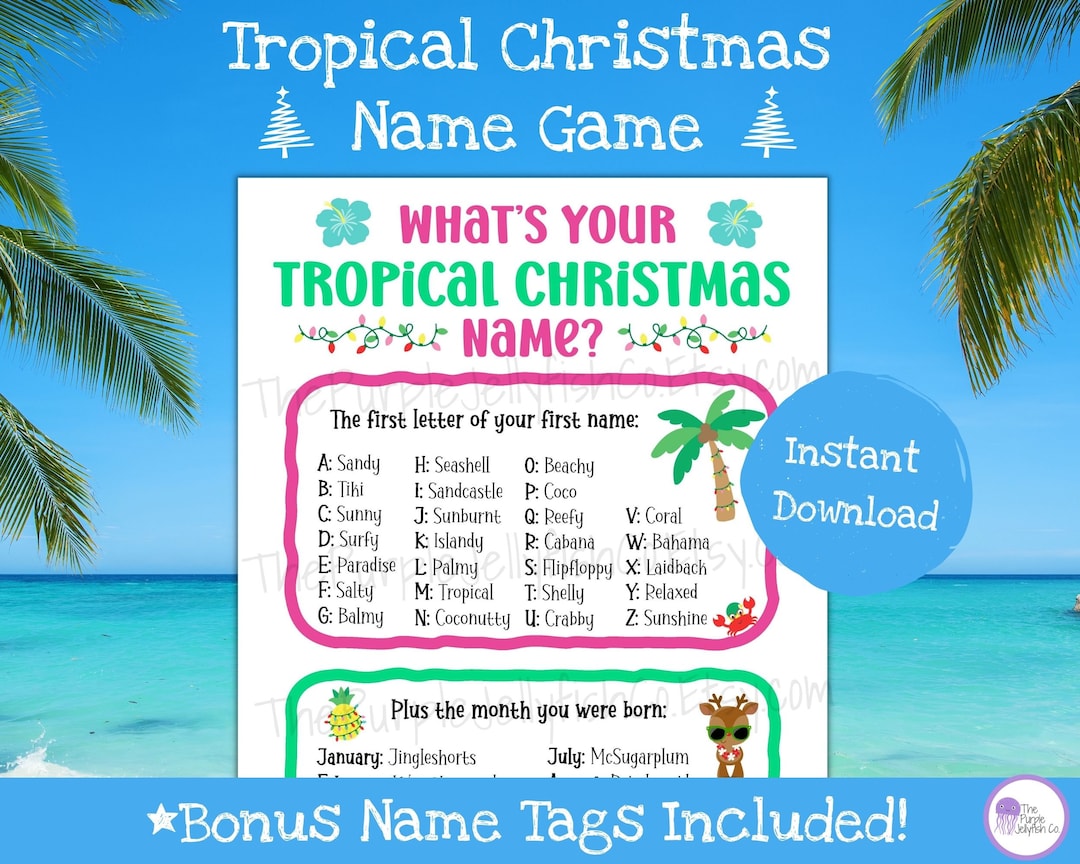 Tropical Christmas Game, What's Your Name Game, Beach Christmas ...