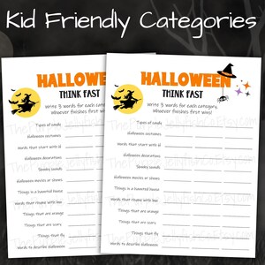 Halloween Think Fast Game Printable, Halloween Game for Kids Teens ...
