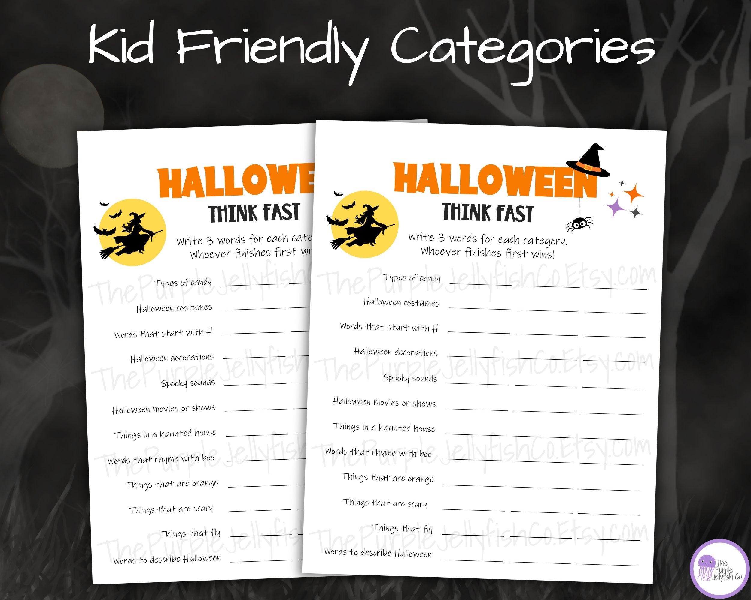 Halloween Think Fast Game Printable, Halloween Games for Kids ...
