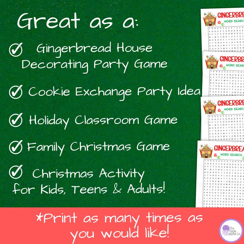 Gingerbread Party Game, Christmas Word Search Puzzle, Christmas ...
