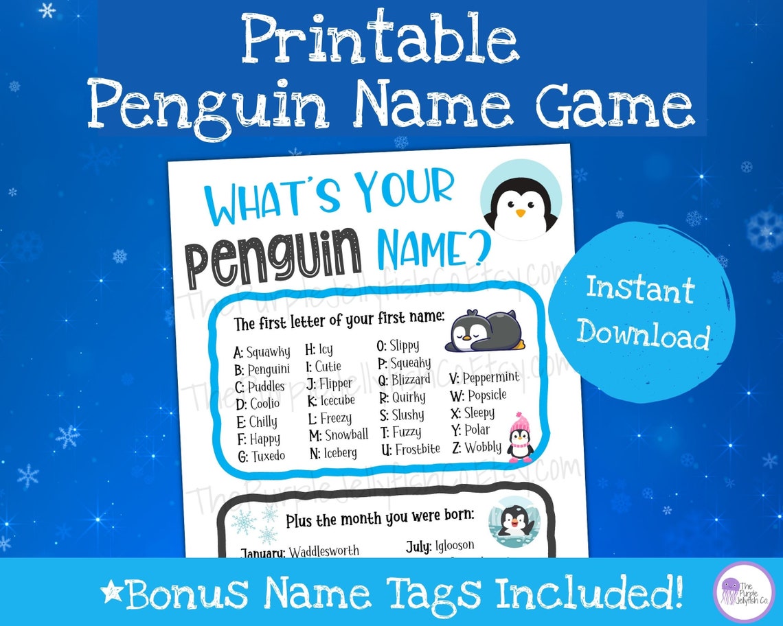 What's Your Penguin Name Game, Printable Winter Activity for Kids ...