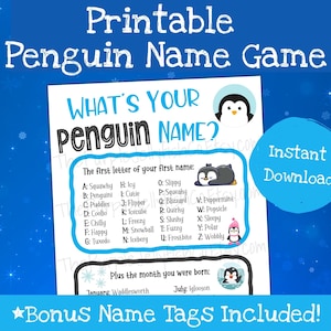 What's Your Penguin Name Game, Printable Winter Activity for Kids ...