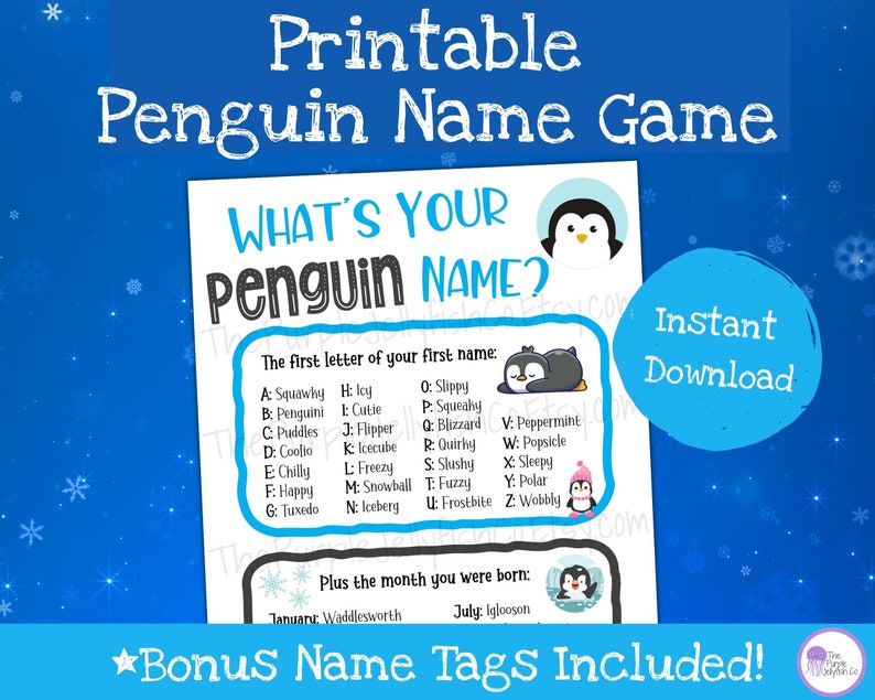 What's Your Penguin Name Game, Printable Winter Activity for Kids ...