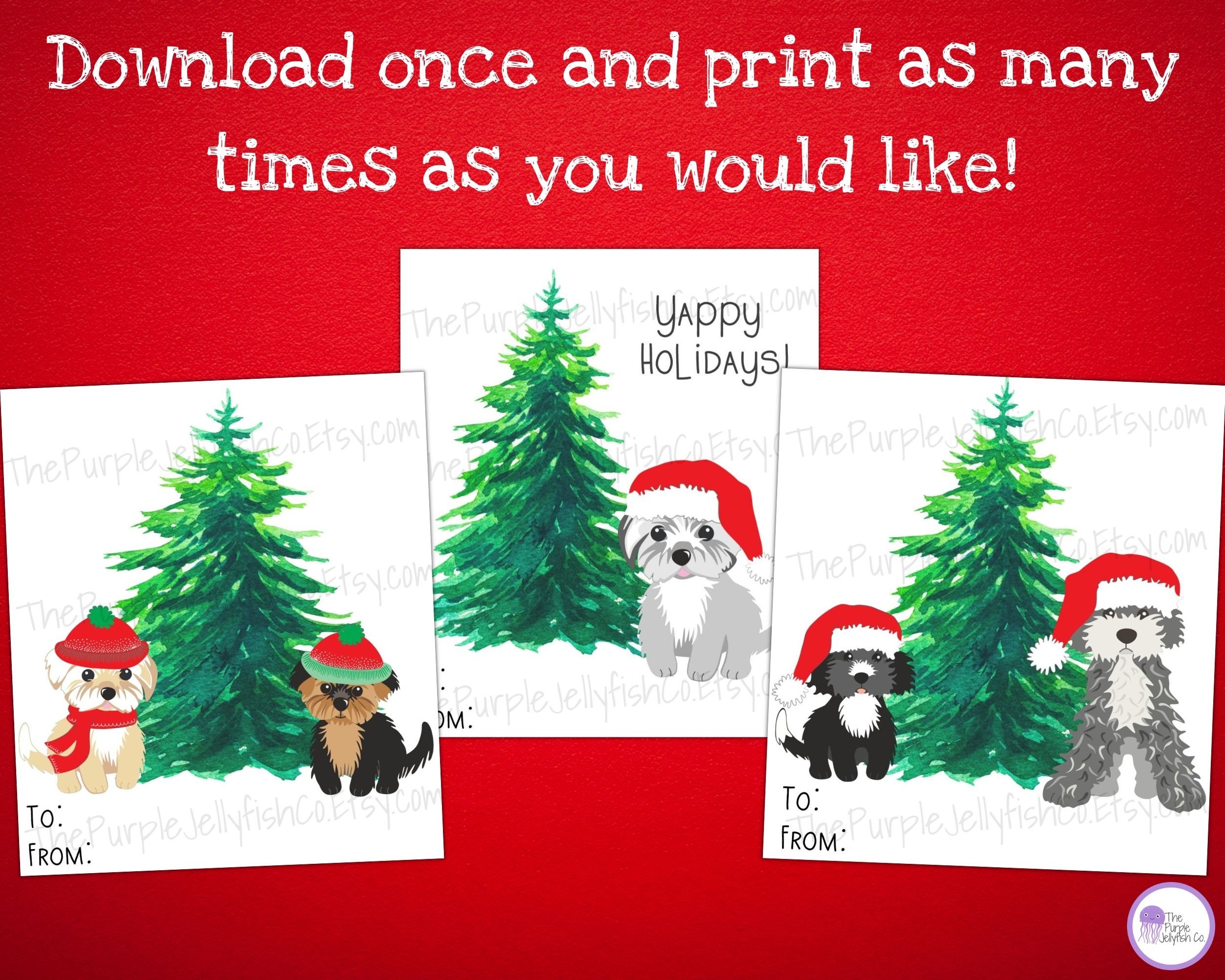 Dog Christmas Gift Tags, Printable Christmas Gift Tags, Holiday Favor ...