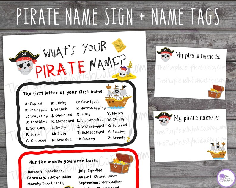 Whats Your Pirate Name Game, Talk Like a Pirate Day Idea, Pirate Party ...