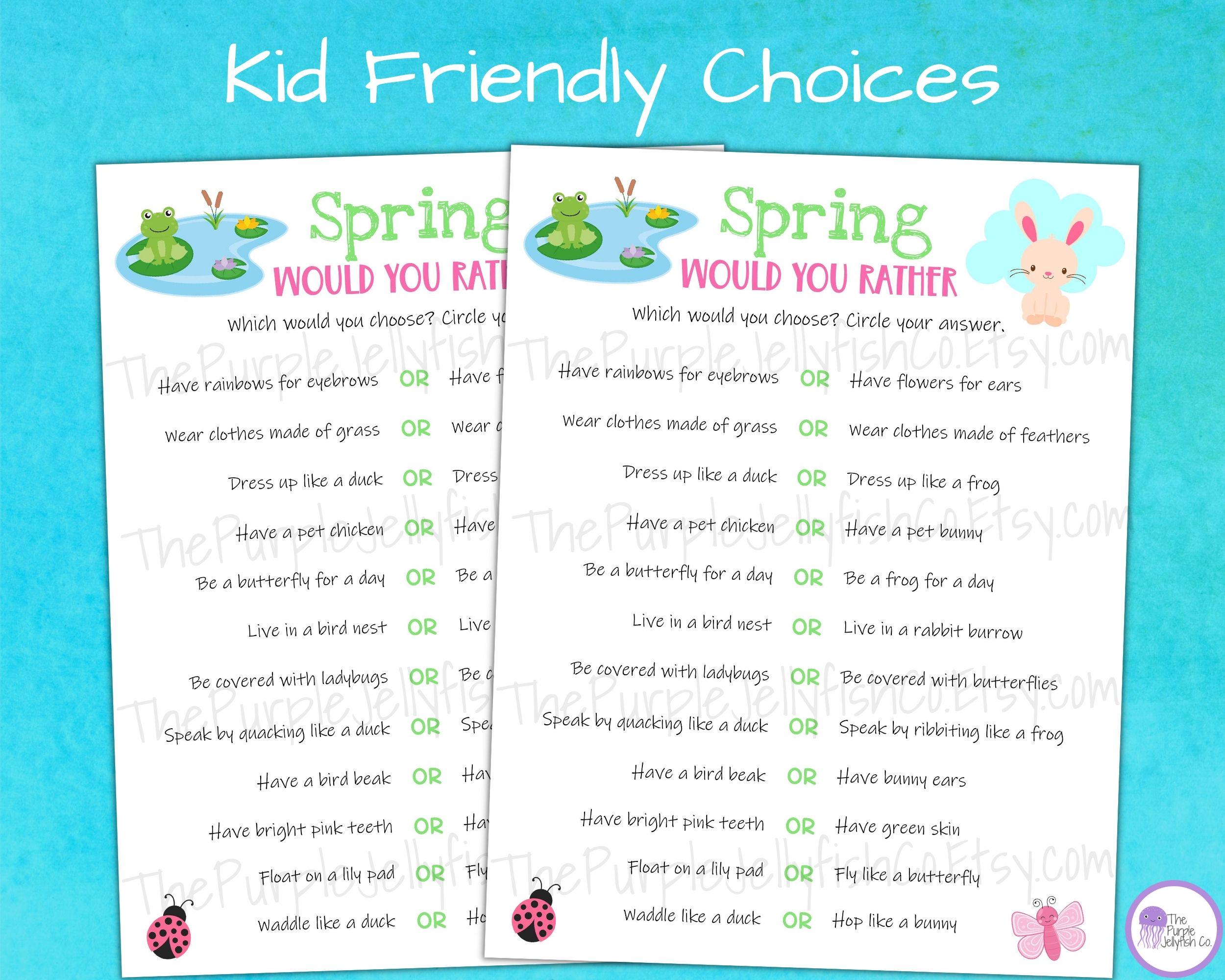 Would You Rather Game Printable Spring Activity for Kids, This or That ...