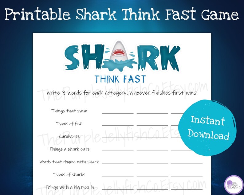 Shark Think Fast Game, Summer Activity Printable, Shark Week Game ...