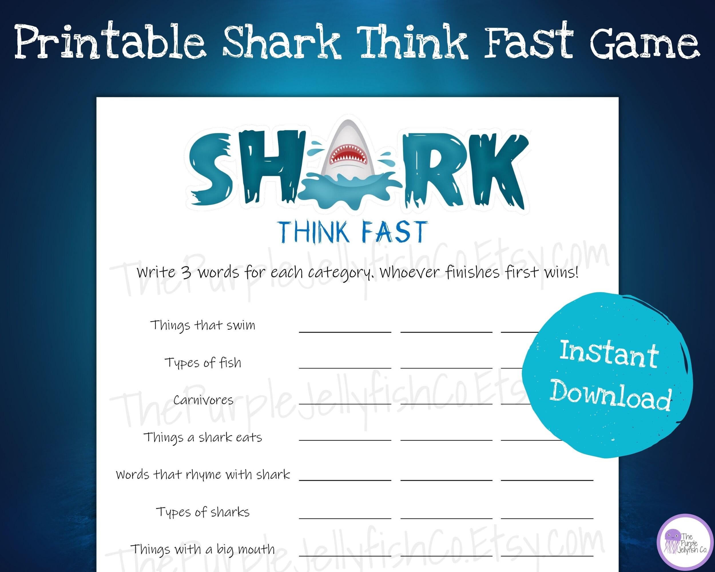 Shark Think Fast Game, Summer Activity Printable, Shark Week Game ...
