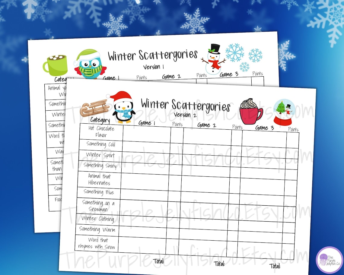 Winter Scattergories for Kids, Christmas Games for Group, Scattergories ...