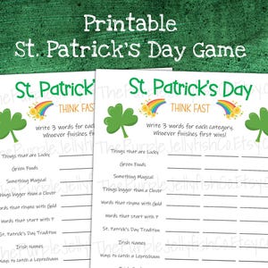 St Patricks Day Think Fast Game for Kids, St Patricks Party Idea, Saint ...