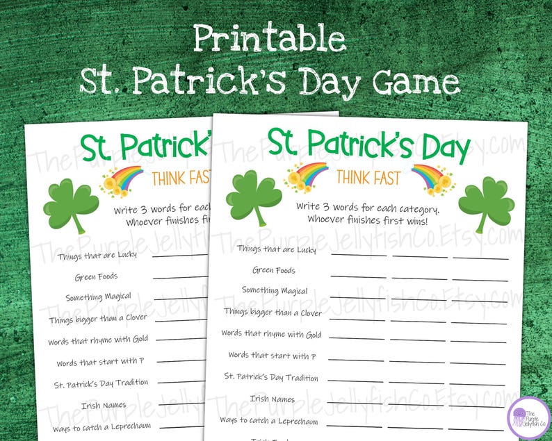 St Patricks Day Think Fast Game for Kids, St Patricks Party Idea, Saint ...