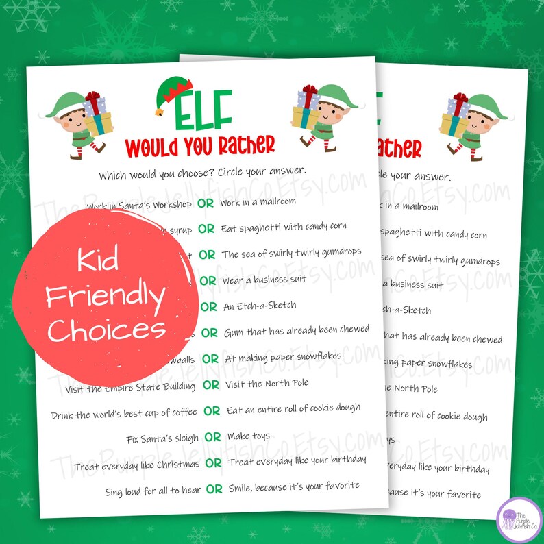 Elf Christmas Would You Rather, Elf Printable Christmas Games for Kids ...