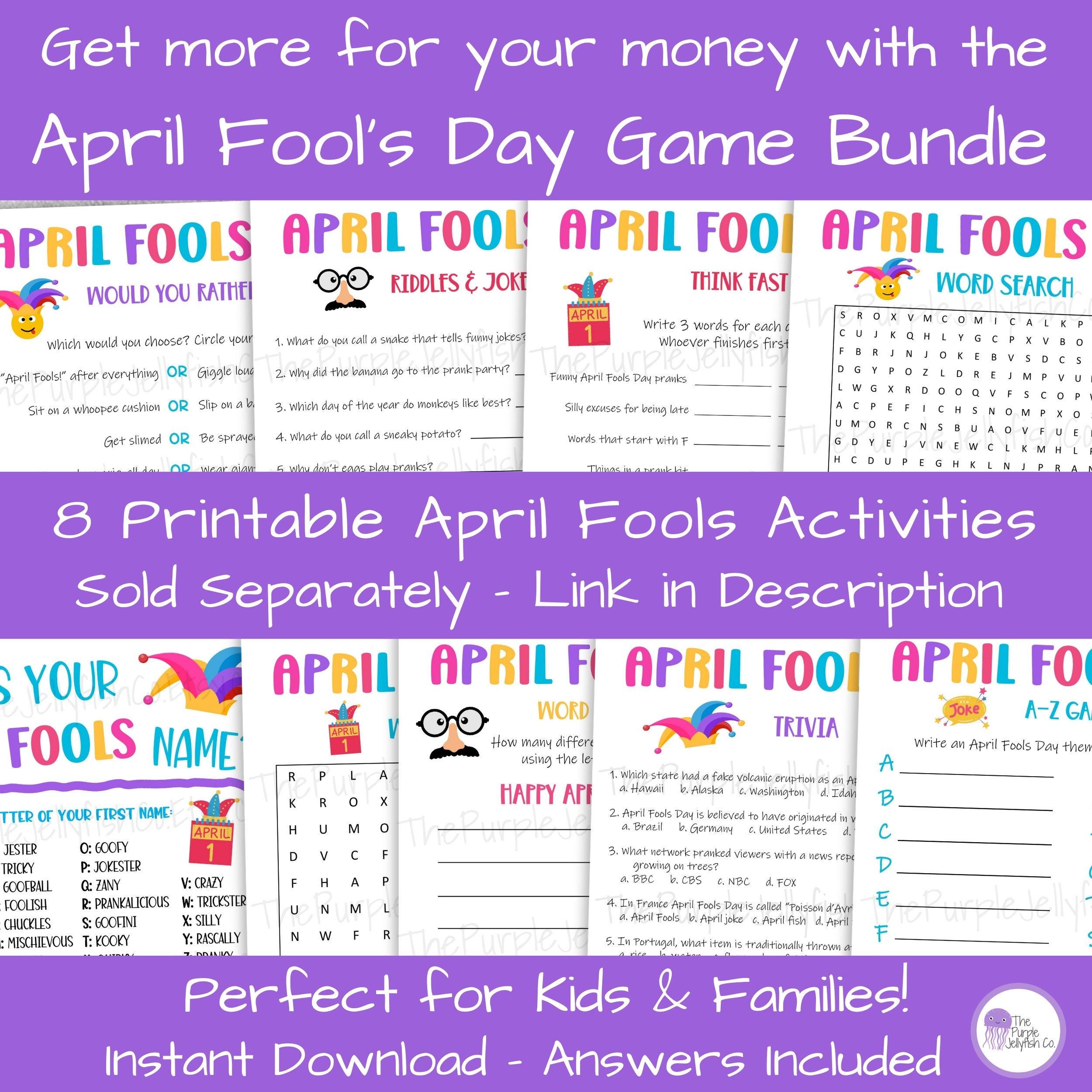 April Fool's Day Trivia Game Printable, April Fools Party Idea, April ...