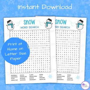 Winter Word Search Puzzle, Snow Games Winter Worksheet, Snow Day ...