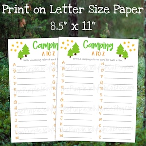 Camping A to Z, Camping Game Printable, Camping Activity for Kids, A-Z ...
