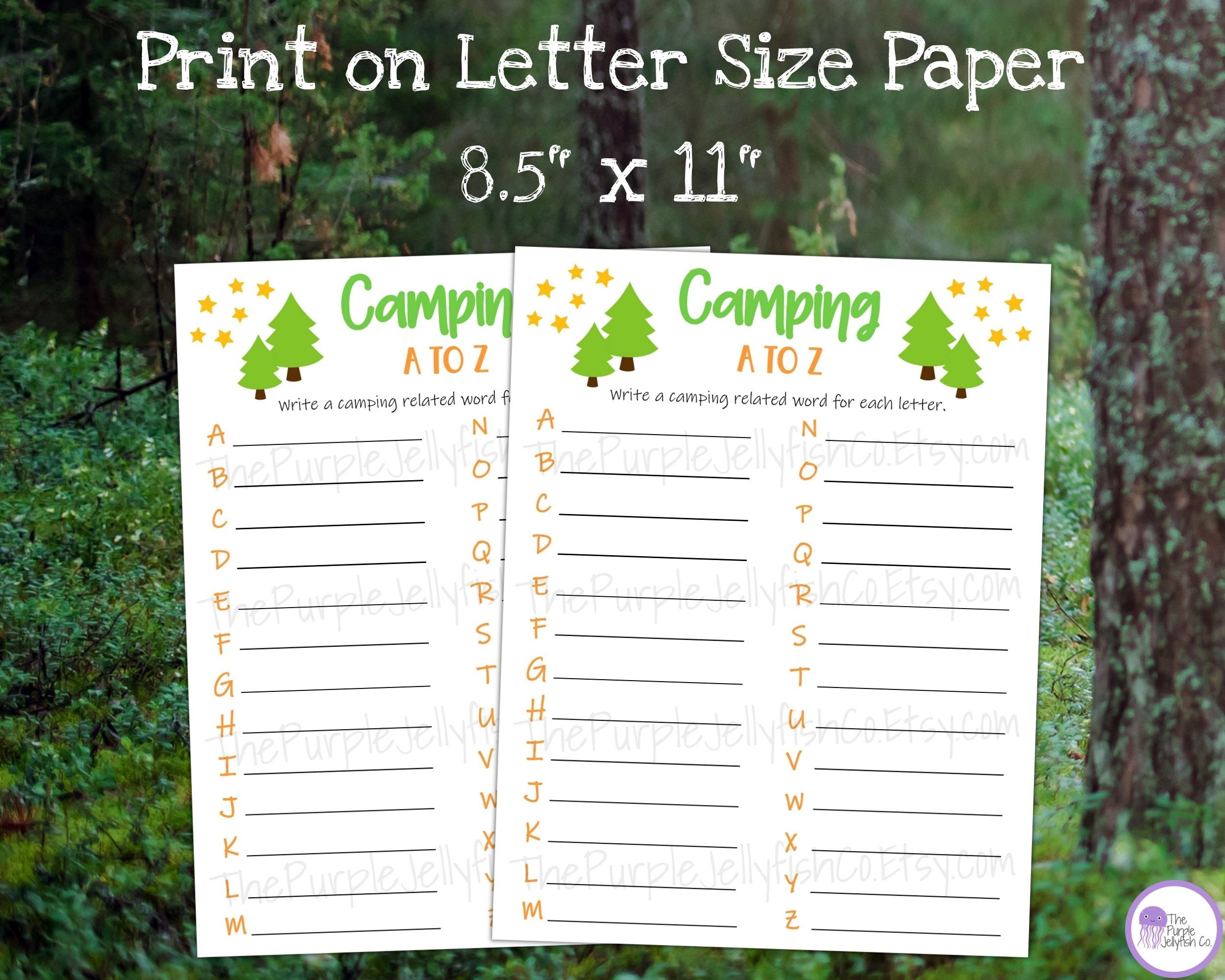Camping Alphabet Game Printable A to Z Word Race, RV Camping Activity ...