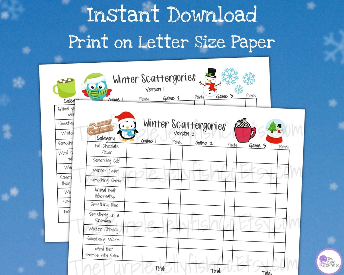 Winter Scattergories for Kids, Christmas Games for Group, Scattergories ...