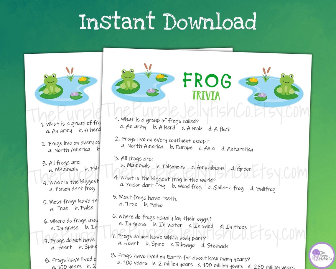 Frog Trivia Game Printable, Frog Game, Trivia for Kids, Frog Theme ...