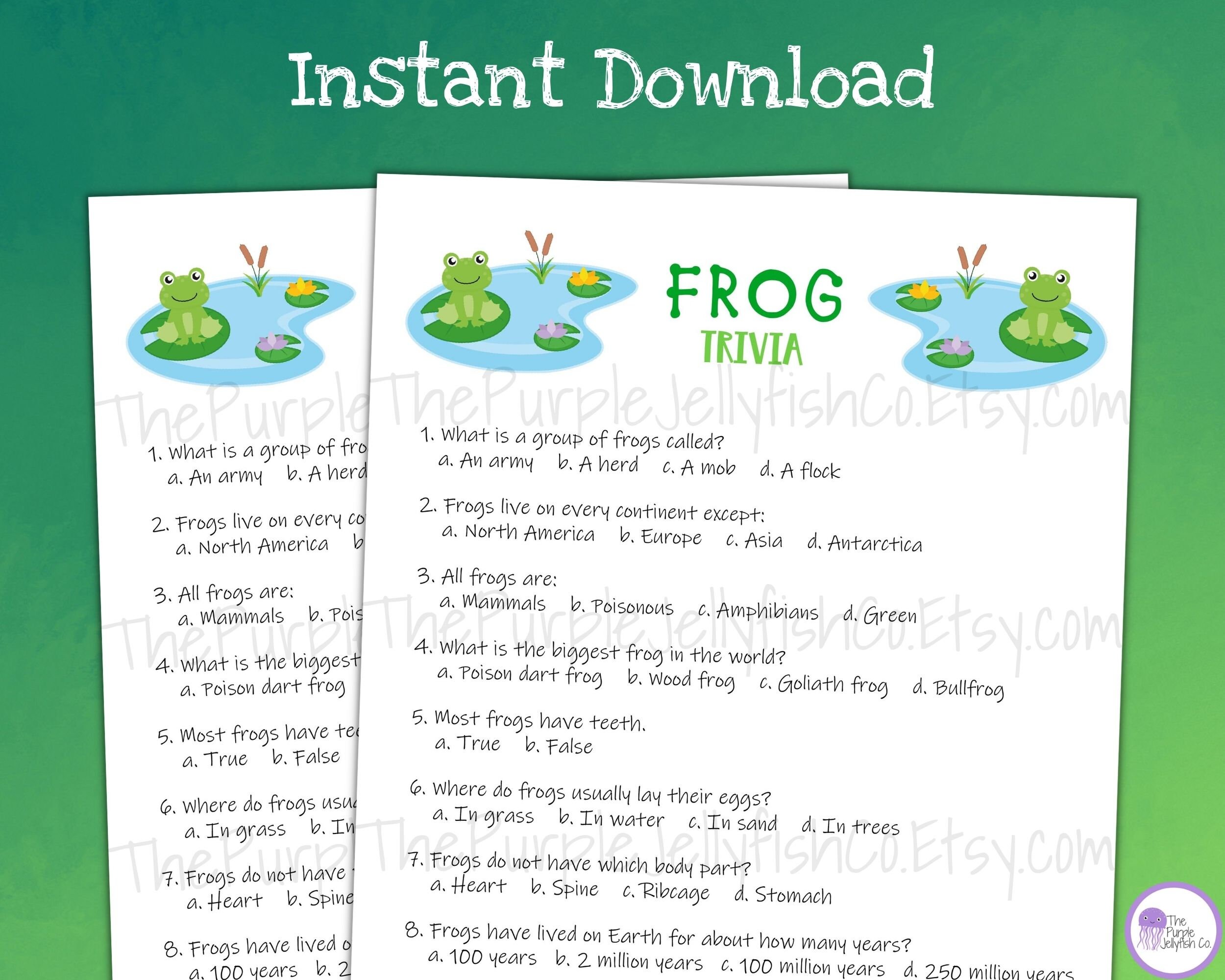 Frog Trivia Game Printable, Frog Game, Trivia for Kids, Frog Theme ...