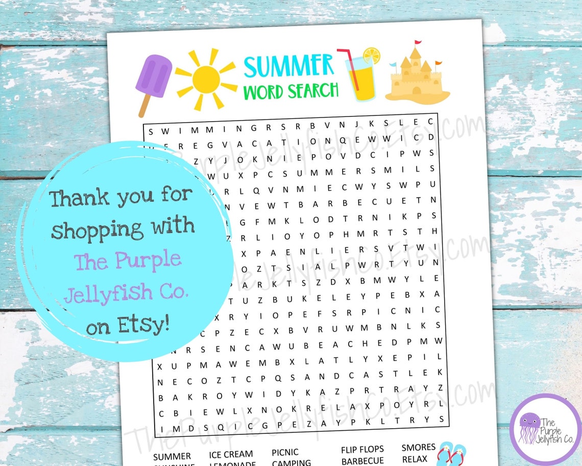 Summer Word Search Printable Summer Activity for Kids and | Etsy