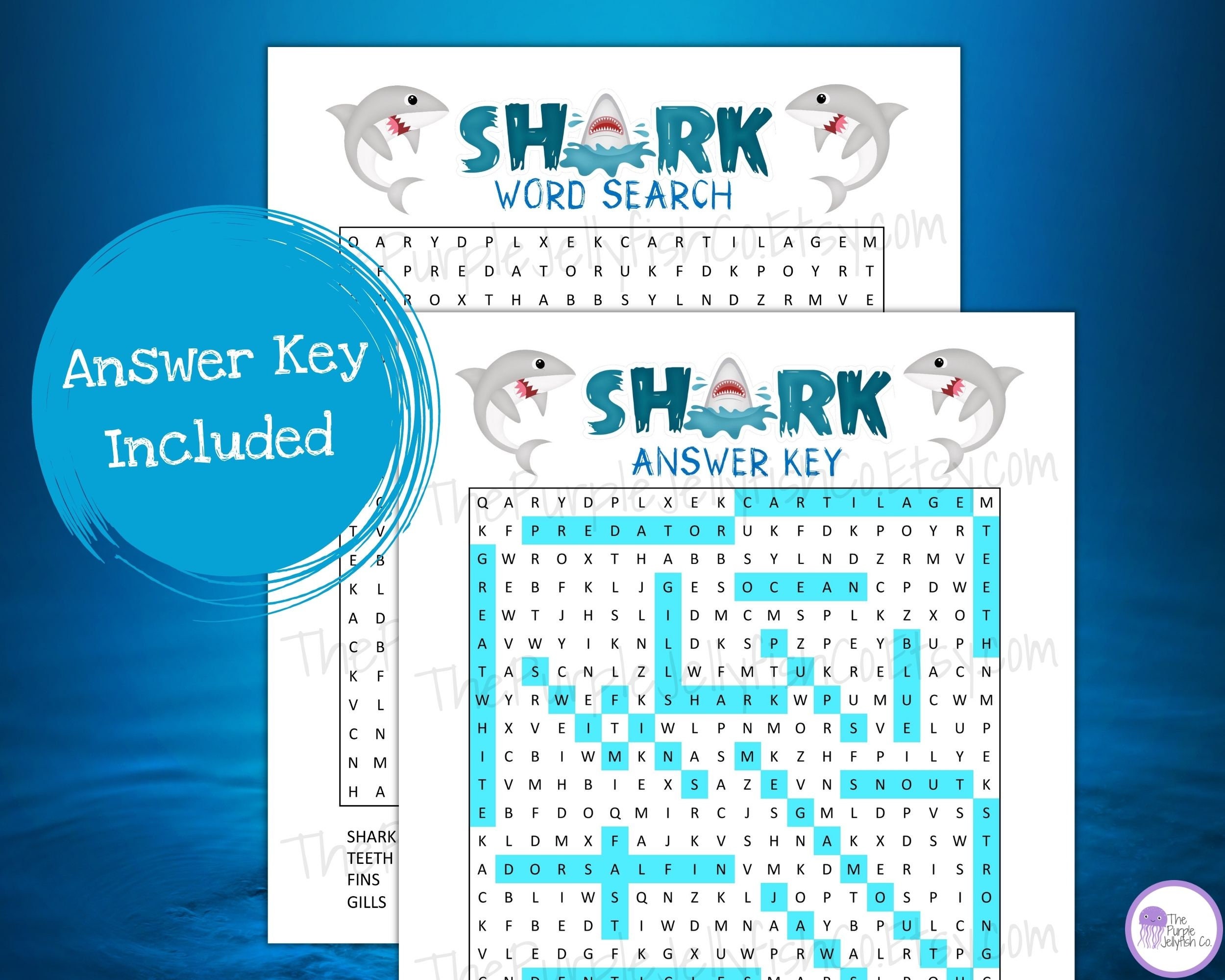 Shark Word Search Printable, Shark Activity for Kids, Word Search ...