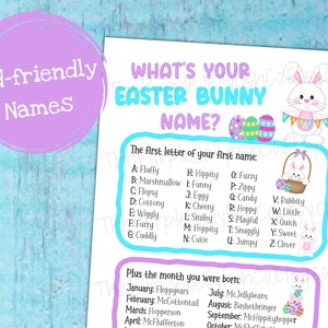 Easter Bunny Name Game, What's Your Bunny Name, Printable Easter Game ...
