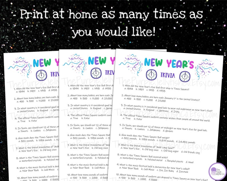 New Years Trivia Game Printable, New Years Eve Game for Teens & Adults ...