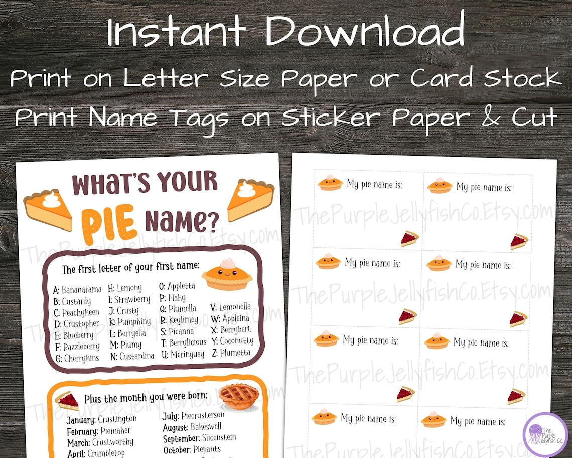 What's Your Pie Name Game Printable Pie Bar Sign & Name Tags ...