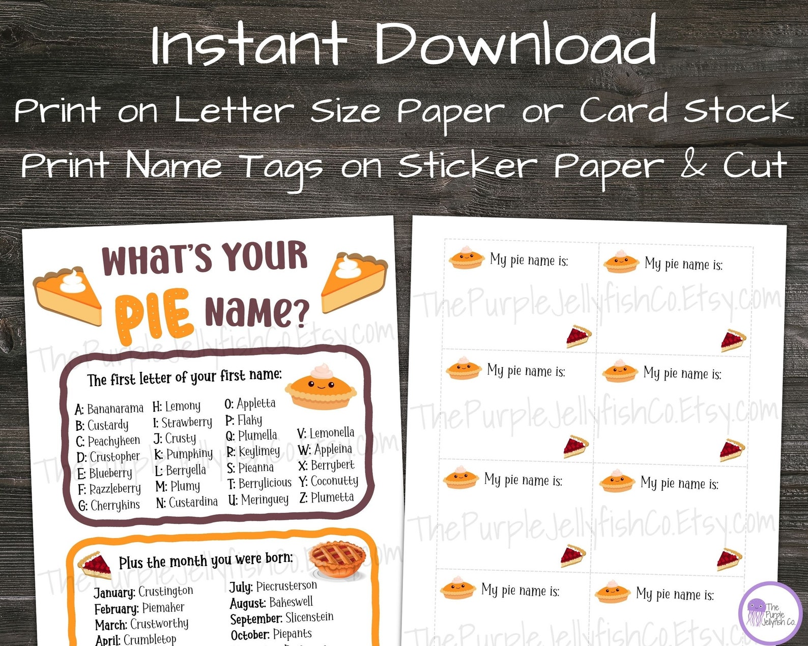 What's Your Pie Name Game Sign + Name Tags, Thanksgiving Pie Party ...