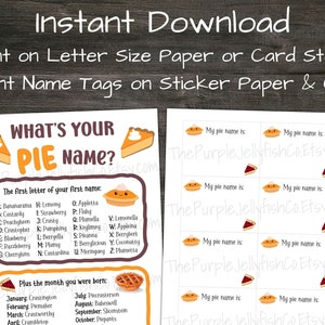 What's Your Pie Name Game Sign + Name Tags, Thanksgiving Pie Party ...