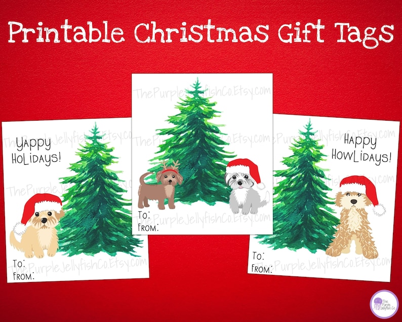 Dog Christmas Gift Tags, Printable Christmas Gift Tags, Holiday Favor ...