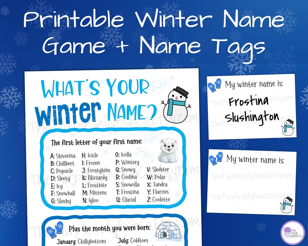 What's Your Winter Name Game With Sign and Name Tags, Winter Party ...