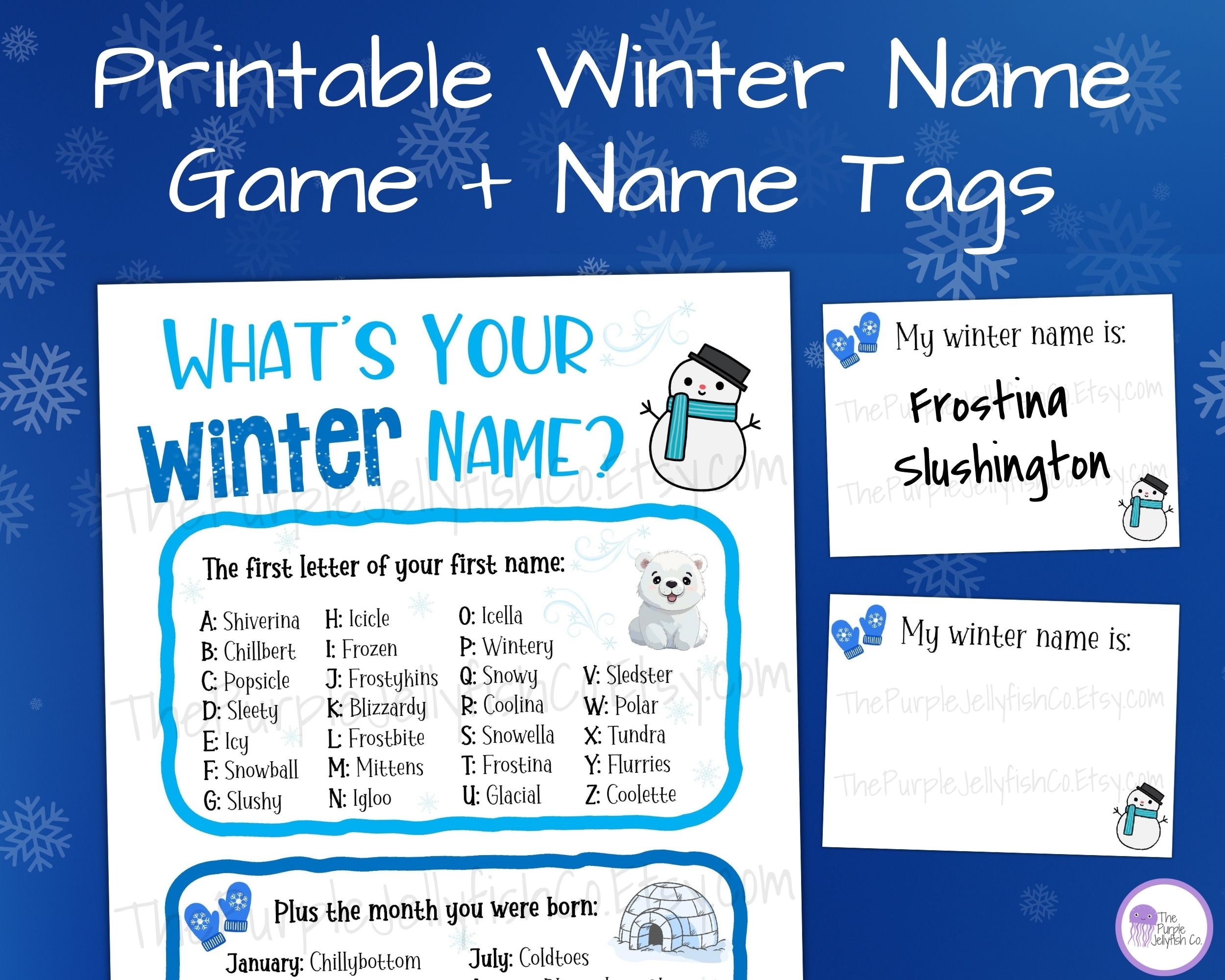 What's Your Winter Name Game With Sign and Name Tags, Winter Party ...