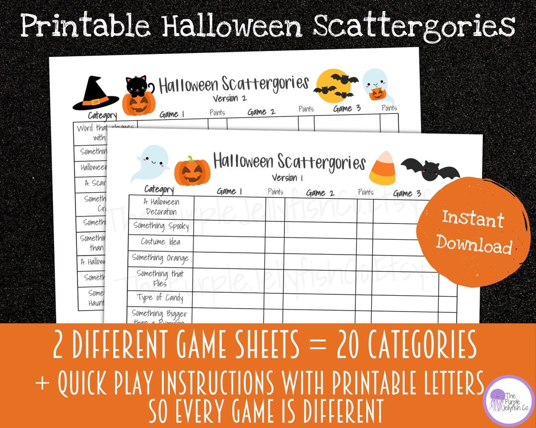 Halloween Scattergories Lists, Printable Halloween Game for Kids ...