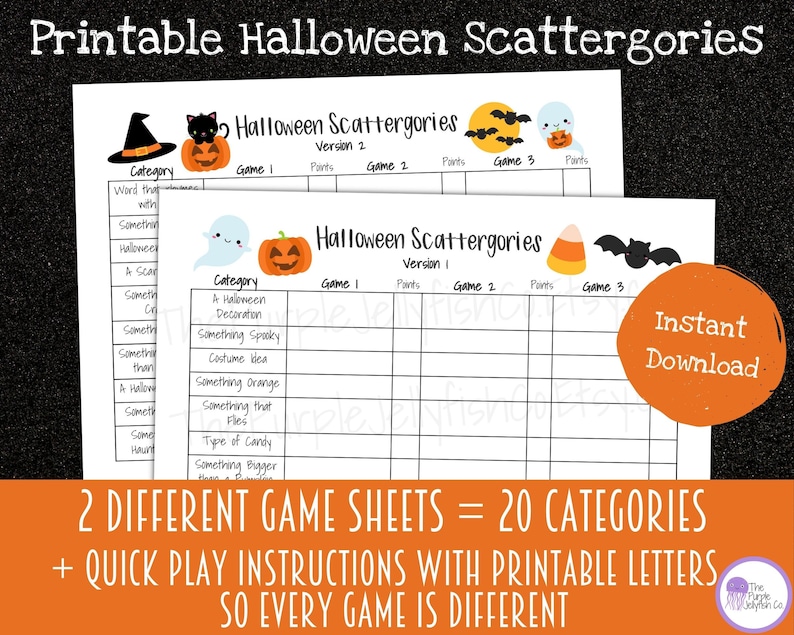 Halloween Scattergories Lists, Halloween Game Printable, Halloween ...
