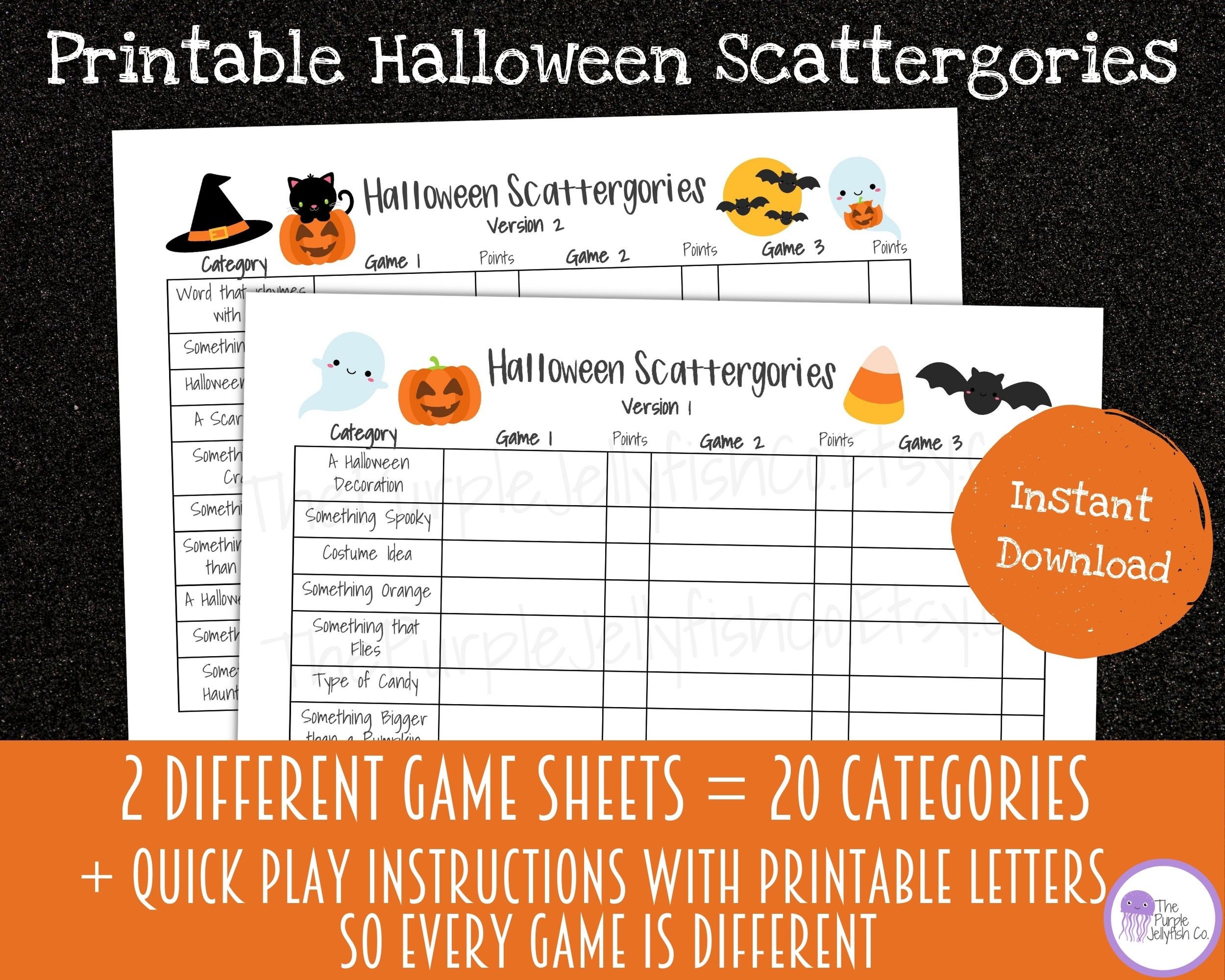 Halloween Scattergories Lists, Halloween Game Printable, Halloween ...