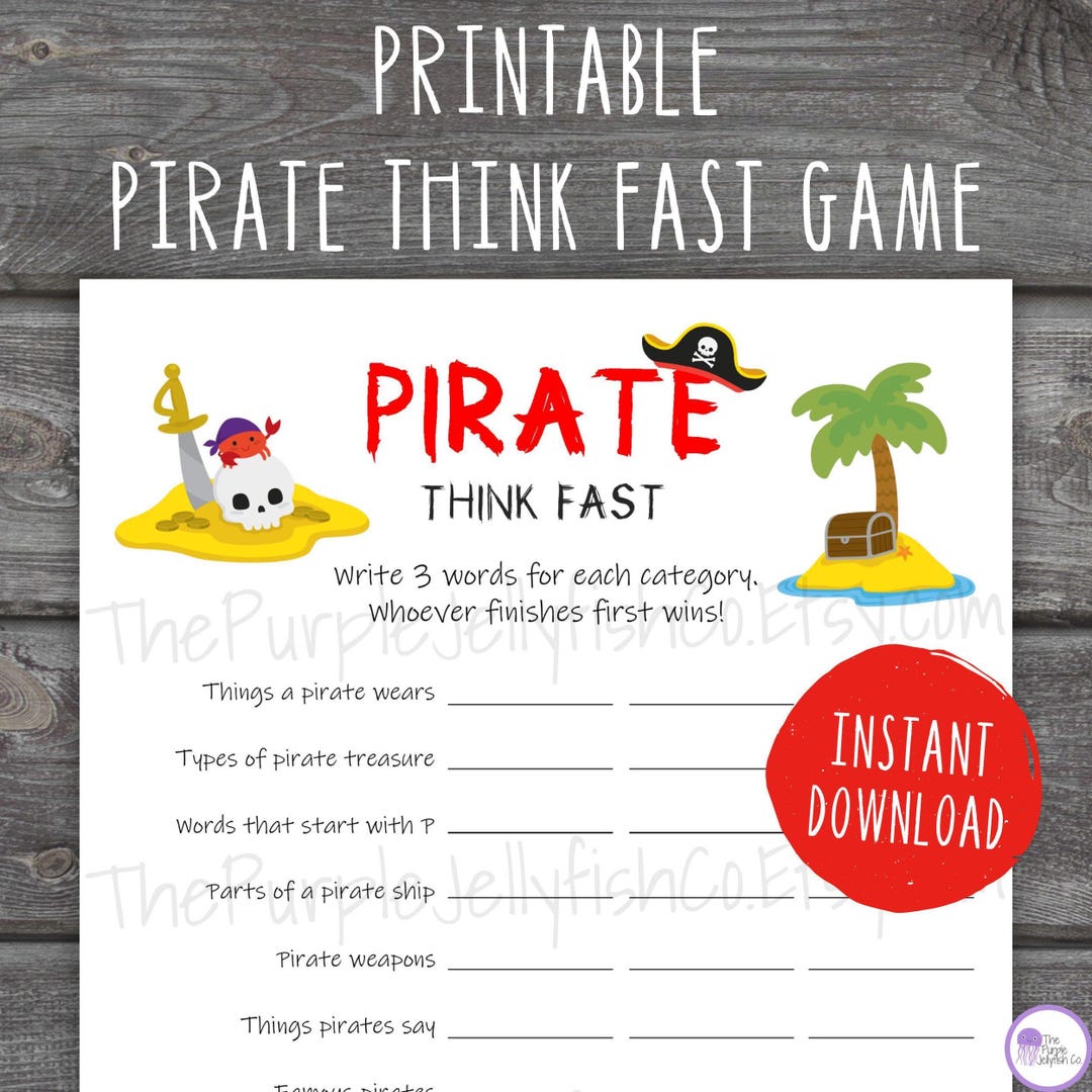 Pirate Think Fast Game, Pirate Party Game Printable, Talk Like a Pirate ...